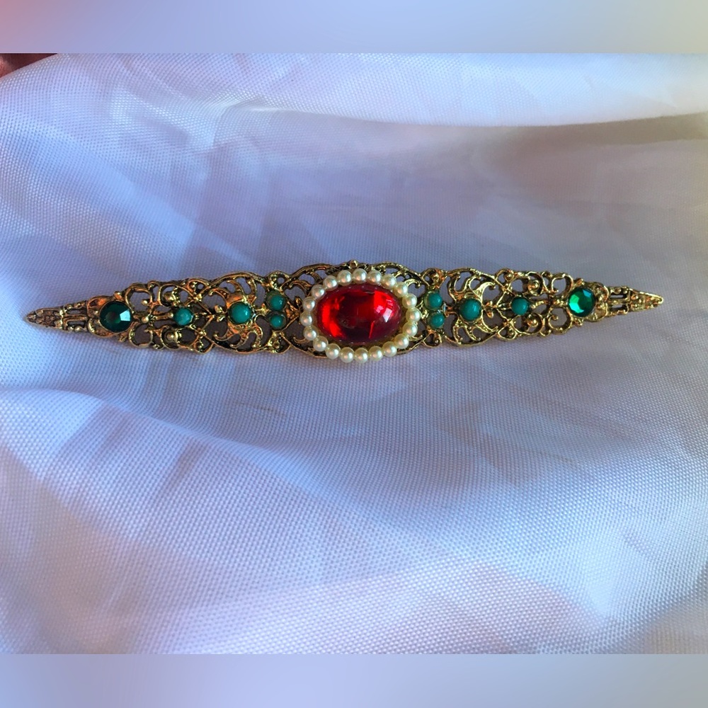 Large Fancy Victorian Aesthetic Bar Brooch - Gem